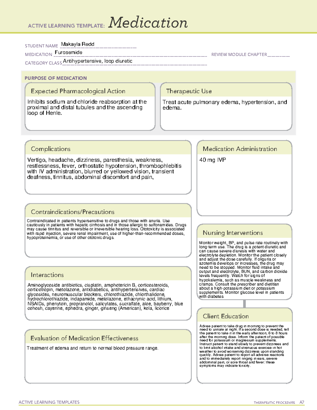 Furosemide medication temp - ACTIVE LEARNING TEMPLATES TherapeuTic ...
