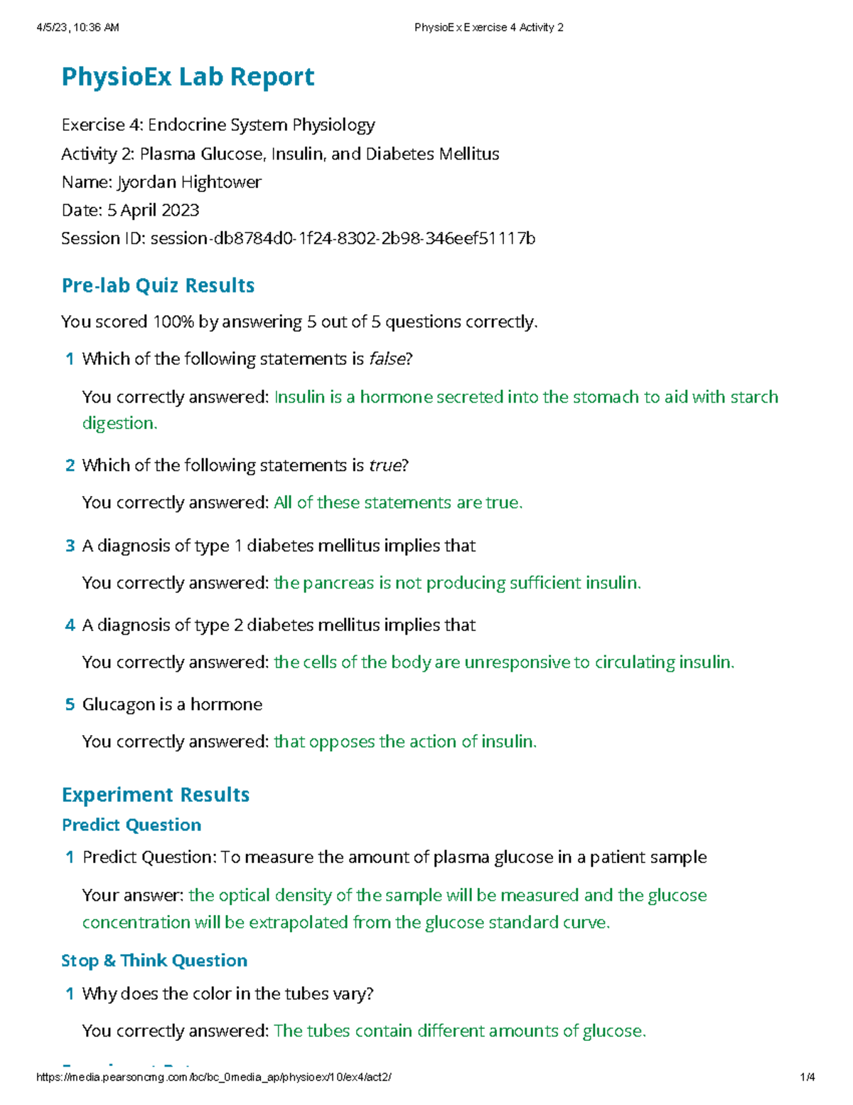 Endocrine Activity Physio Ex 2 - PhysioEx Lab Report Exercise 4 ...