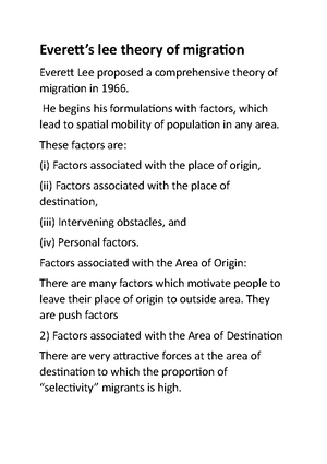 Lees Model Of Migration