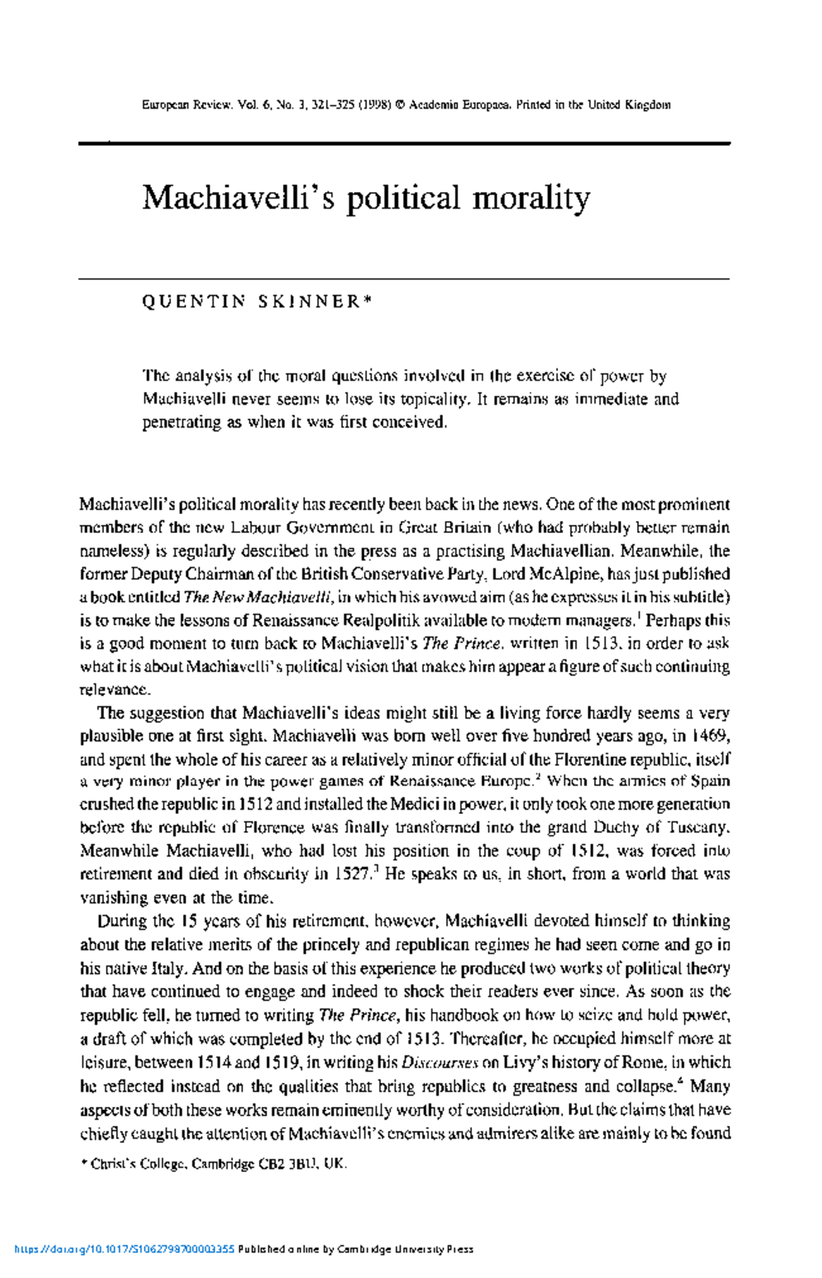 Machiavellis-political-morality Quentin Skinner - European Review, Vol ...