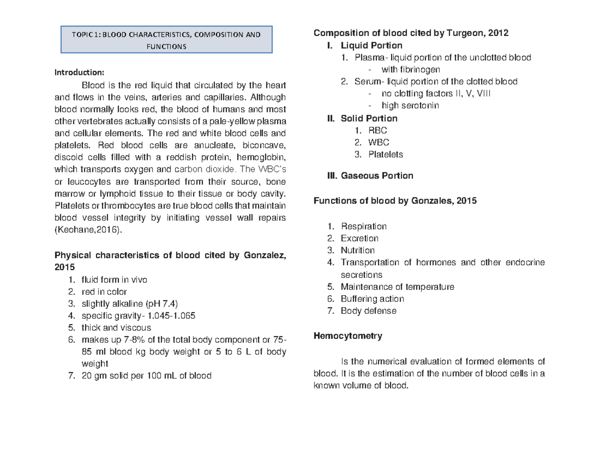 Print Hematology 1- Module 1 Shortcut - Introduction: Blood is the red ...