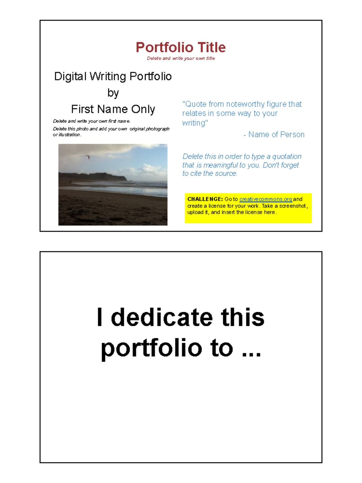 digital writing portfolio - Portfolio Title Delete and write your own ...