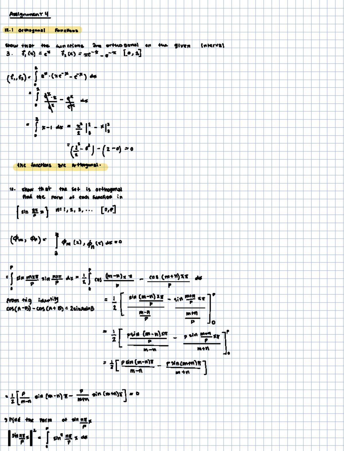 Assignment 4 Engr 311 - Assignment 4 1 orthogonal functions 3 is e Eop g on th given interval f ...