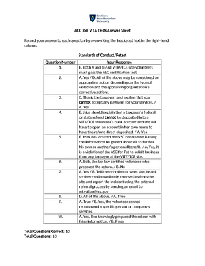 ACC 350 Module One Memo - Spring Lake VITA Volunteer Memorandum To ...