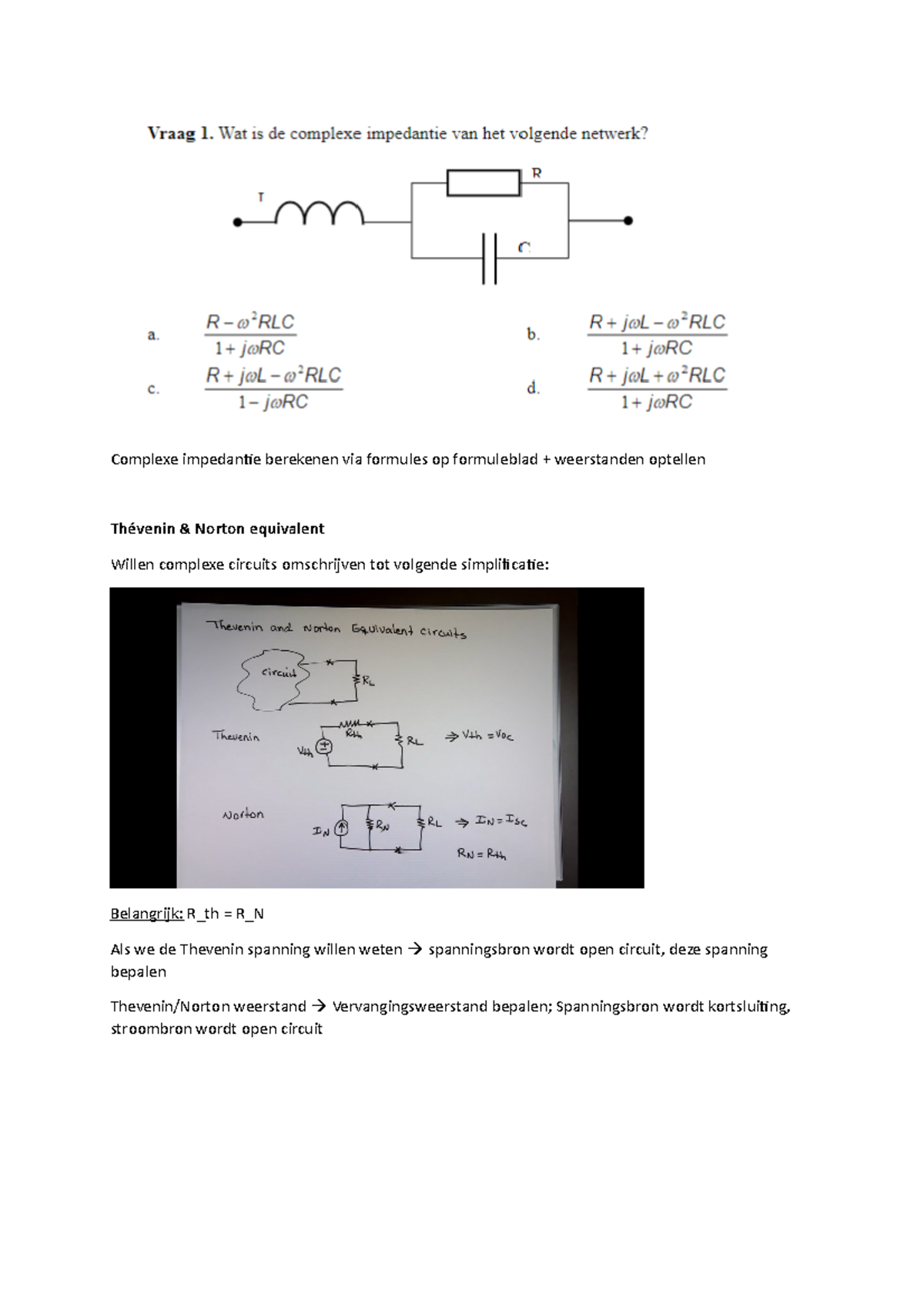 EI tentamen - Complexe impedantie berekenen via formules op formuleblad ...