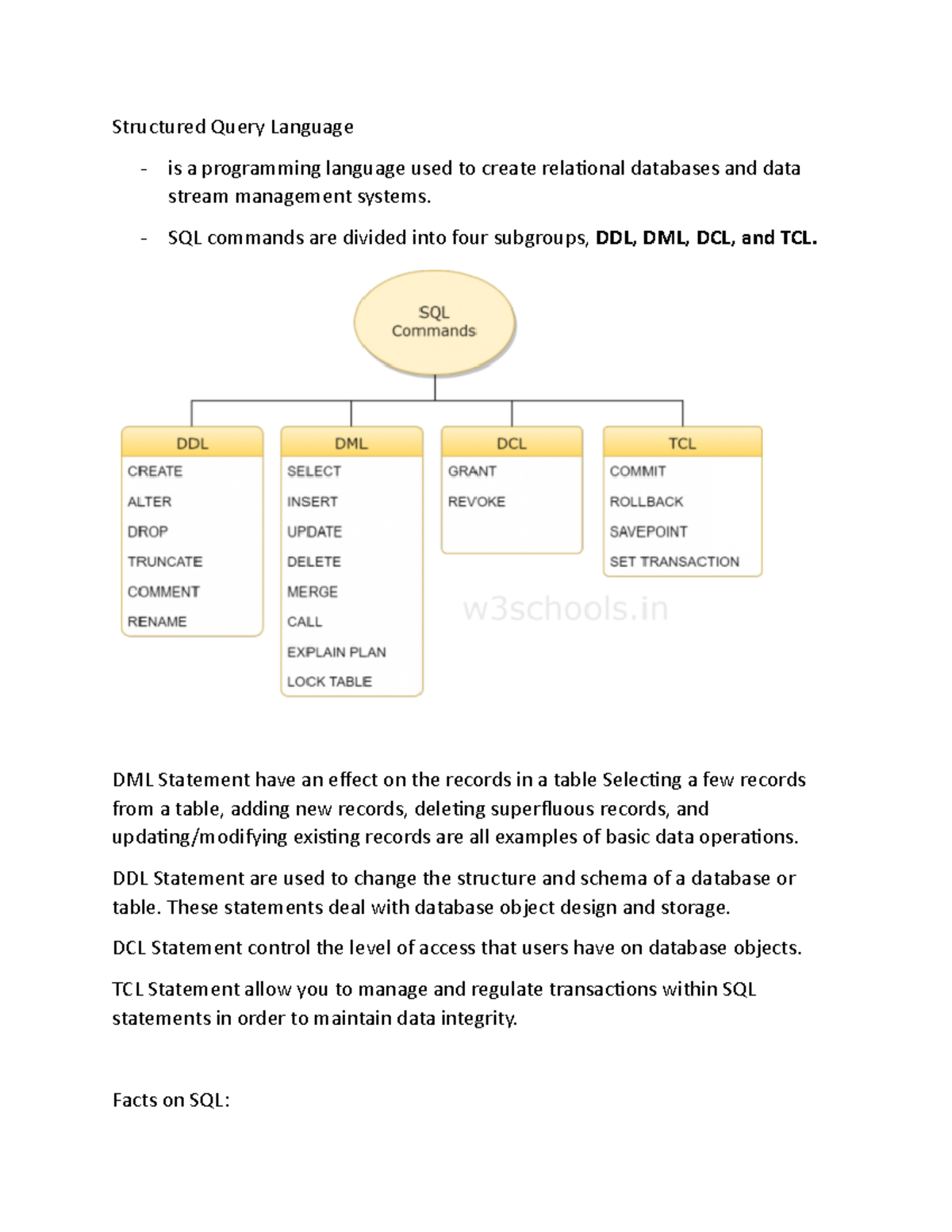 SQL - Lecture notes 1 - Structured Query Language is a programming ...