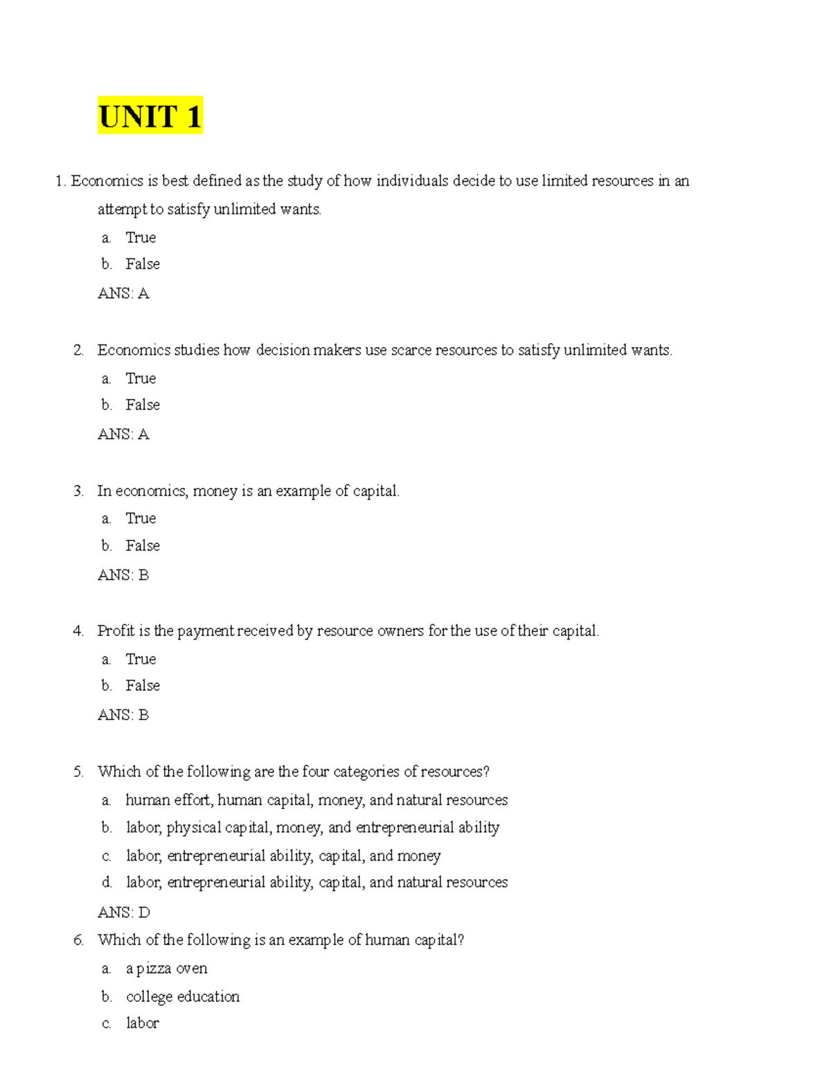 ECO Internal - cvbnm - UNIT 1 Economics is best defined as the study of ...