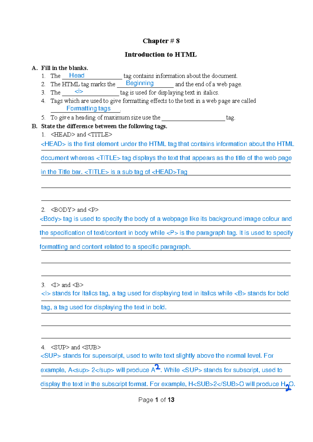 G6-ICT-Term 3-chapter 1-Answers - Chapter # 8 Introduction to HTML A ...