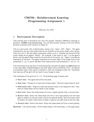 A1 - Artificial intelligence - Assignment 1 Reinforcement Learning Prof. B. Ravindran Which of ...
