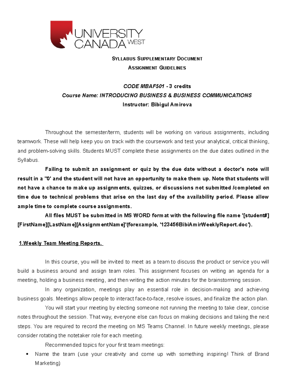 Assignment Guide MBAF 501 - SYLLABUS SUPPLEMENTARY DOCUMENT ASSIGNMENT ...
