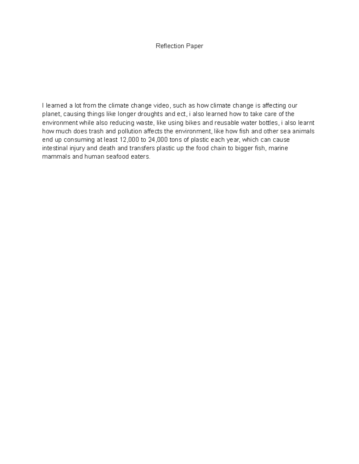 Reflection Paper - description - Reflection Paper I learned a lot from ...