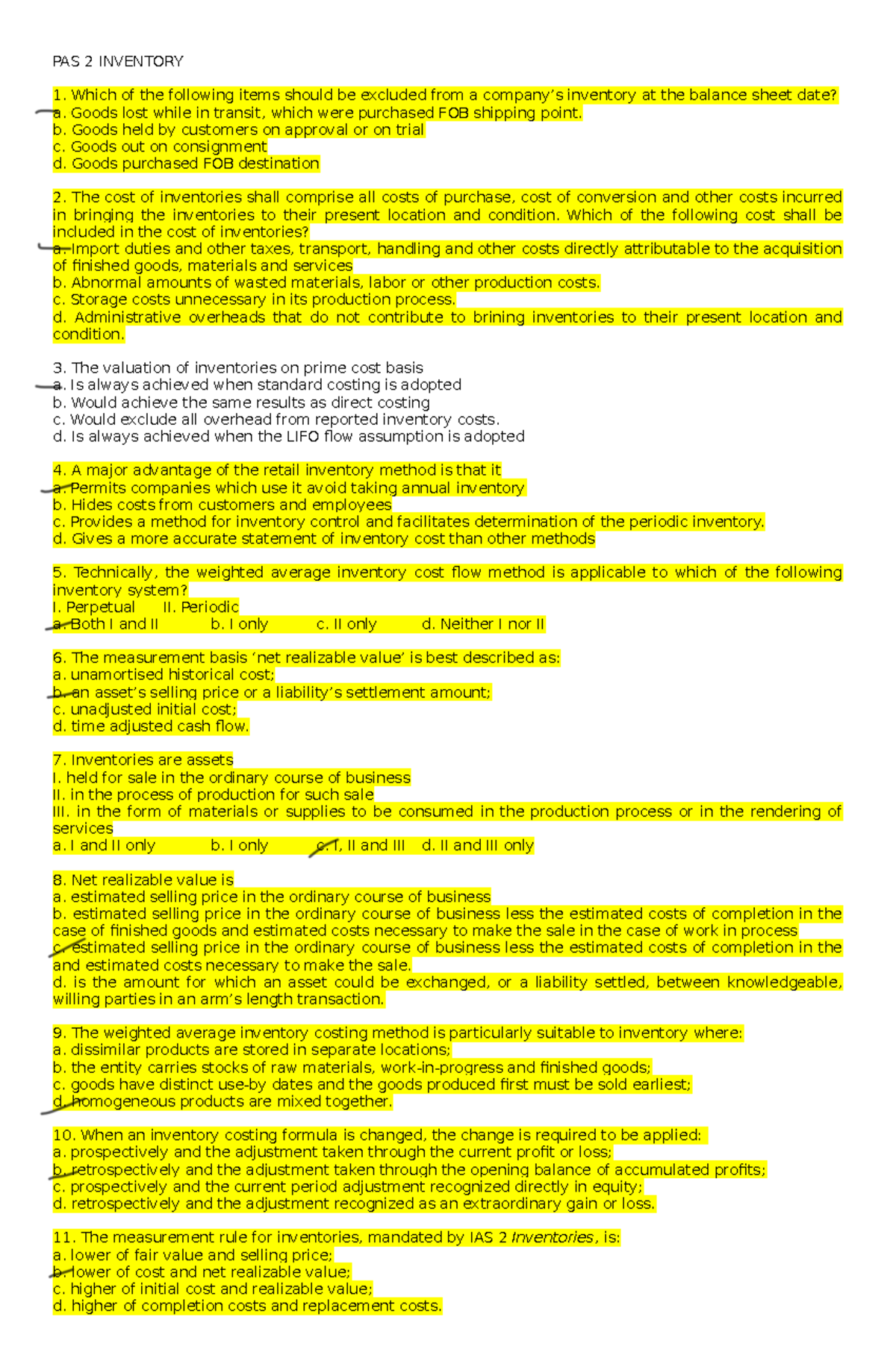Pas-2-inventory Practice Questionnaire - PAS 2 INVENTORY Which of the ...