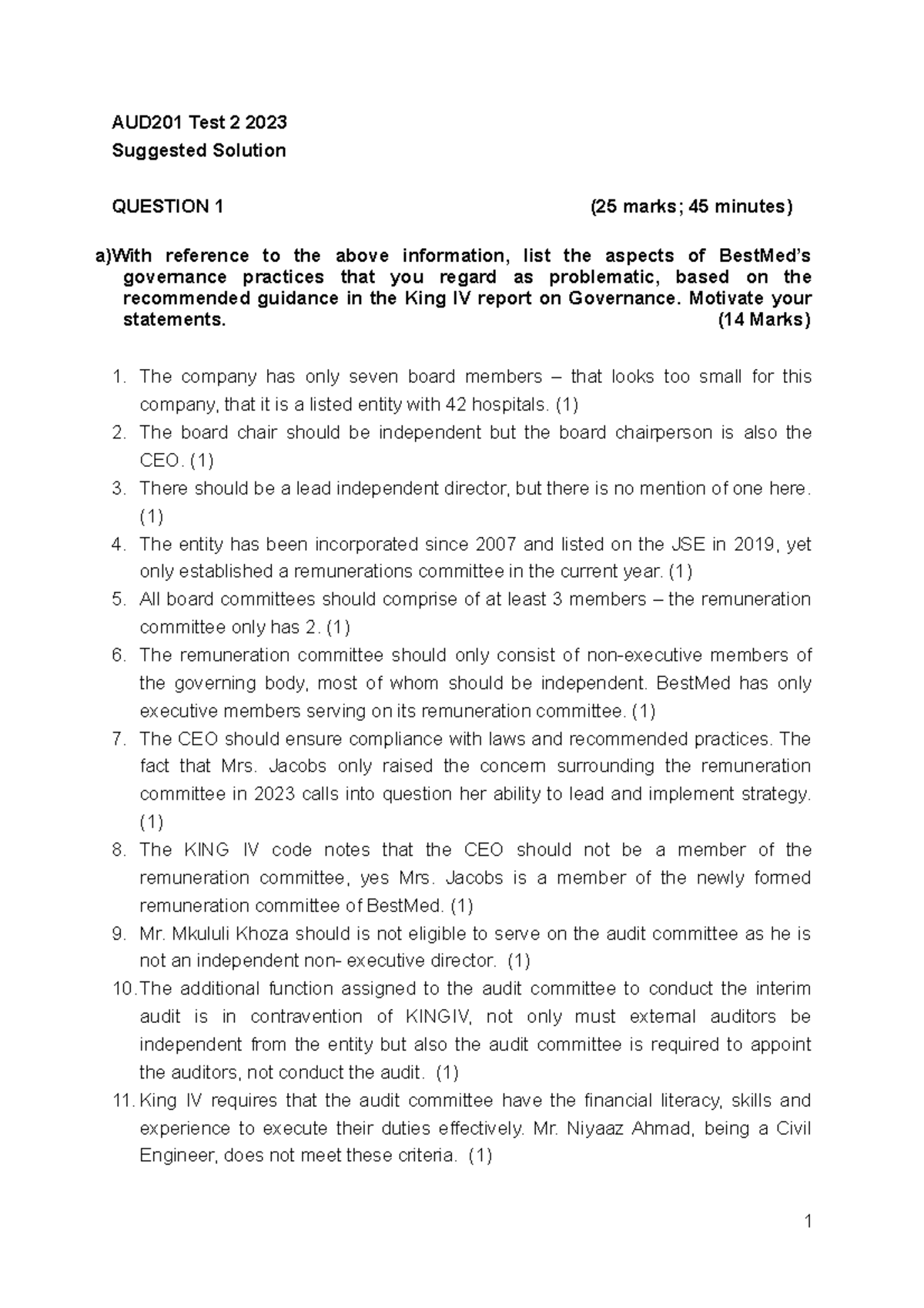 AUD201 Test 2 Markplan Final - AUD201 Test 2 2023 Suggested Solution ...