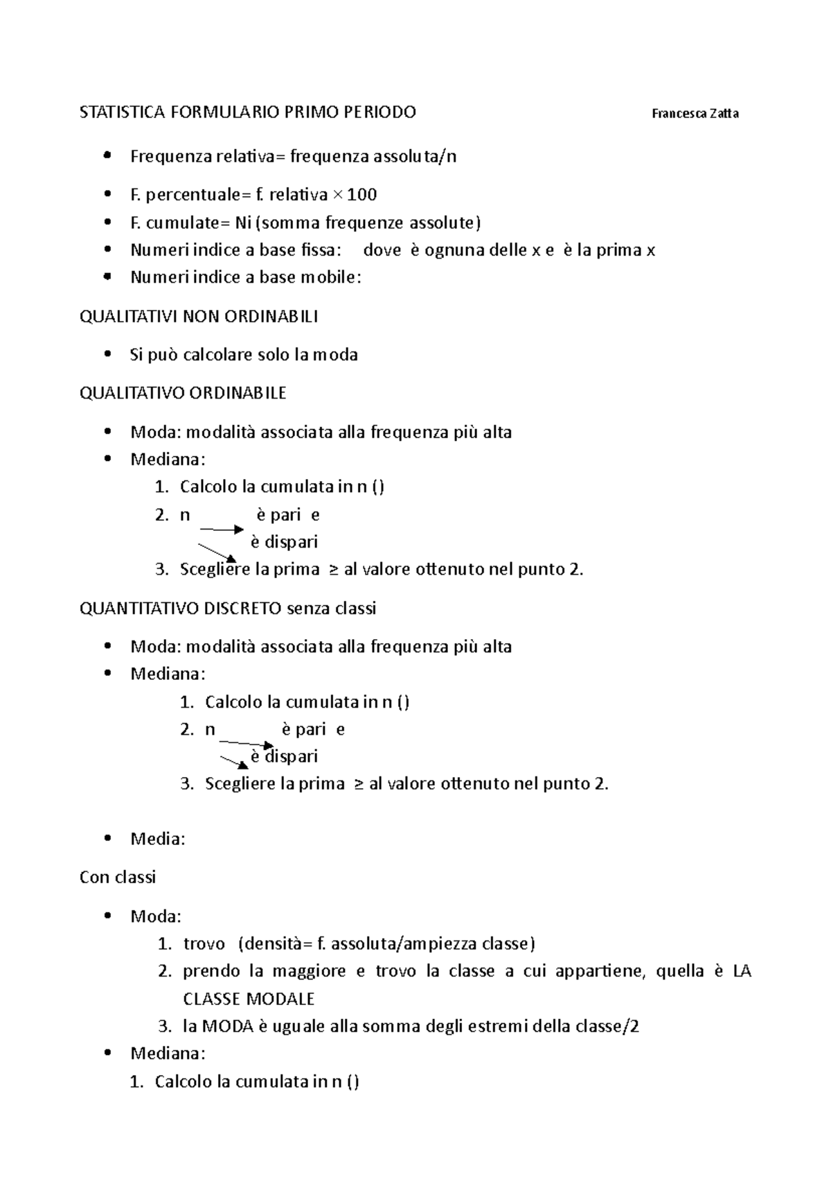 Formulario Statistica 1 - STATISTICA FORMULARIO PRIMO PERIODO Francesca ...