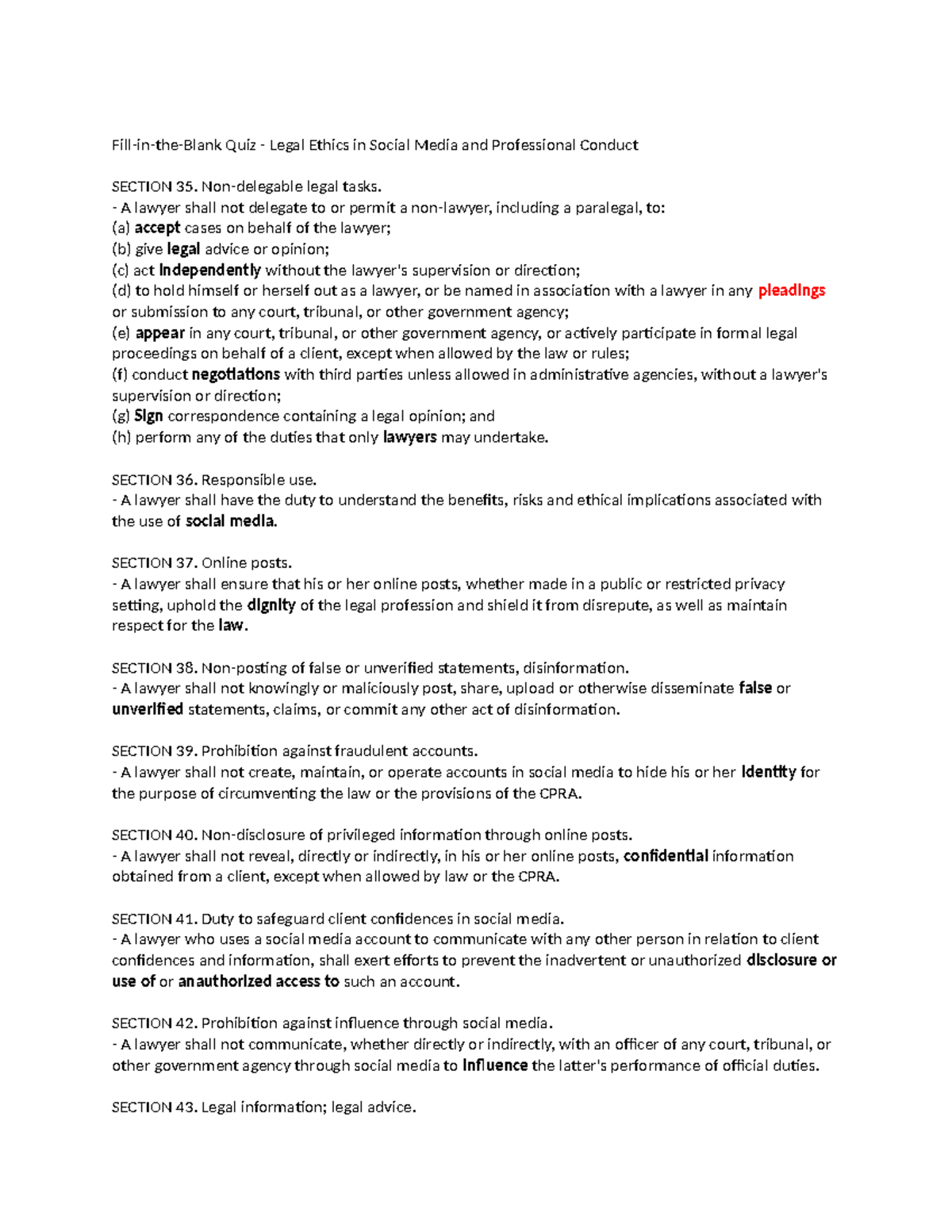 Practice quiz ethics easy mode - Fill-in-the-Blank Quiz - Legal Ethics ...