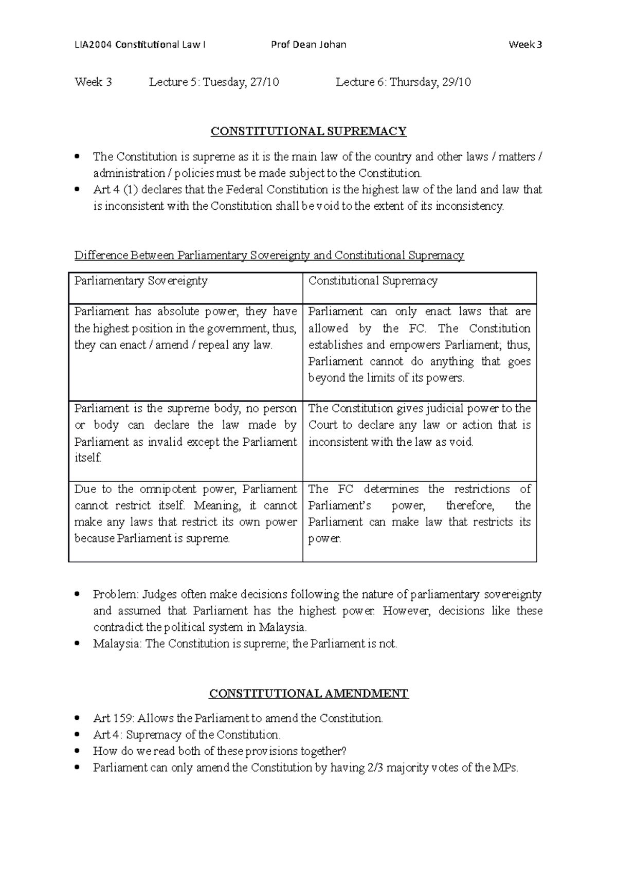 3. Constitutional Amendment & Basic Structure Doctrine - Week 3 Lecture ...