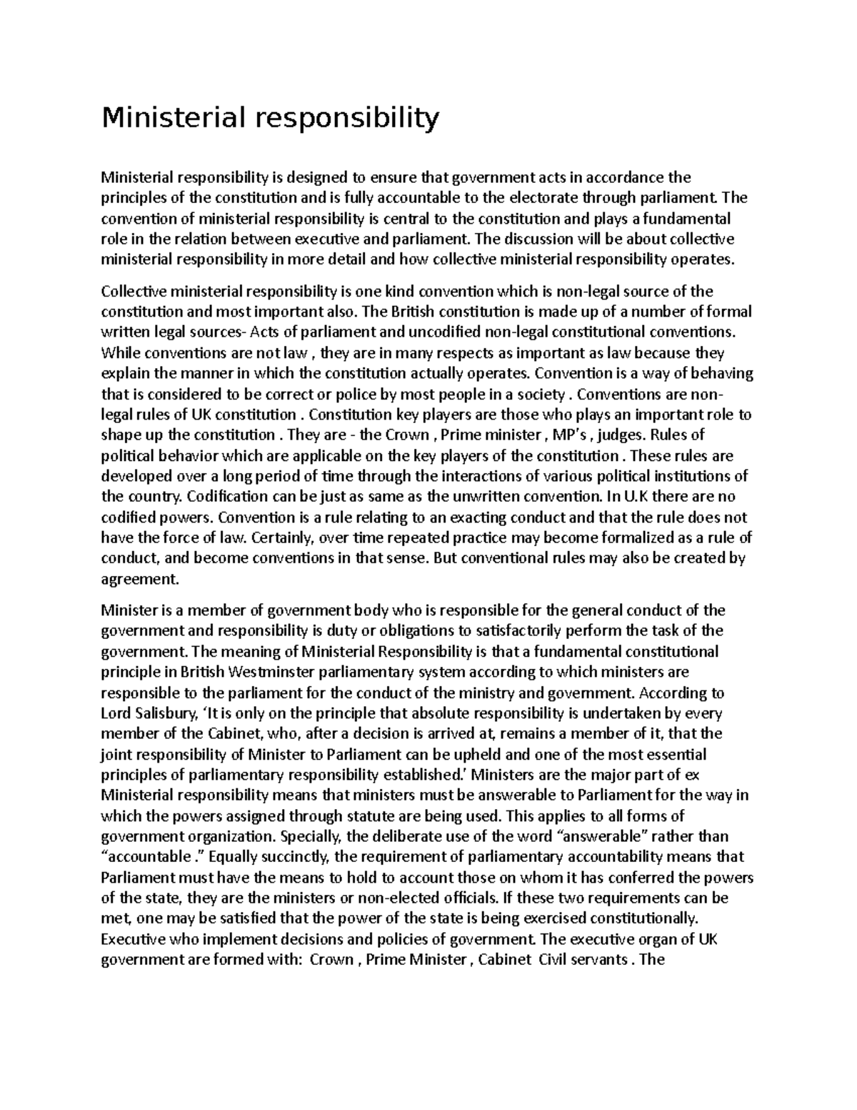 Ministerial responsibility - Ministerial responsibility Ministerial ...