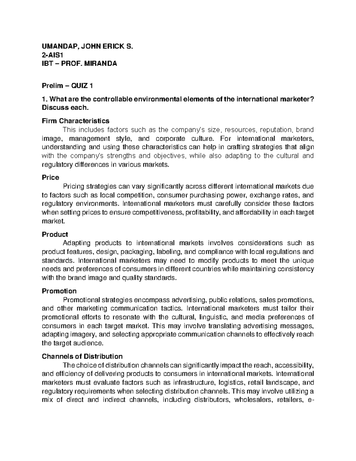 JOHN Erick S. Umandap - Prelim QUIZ1 - IBT - UMANDAP, JOHN ERICK S. 2 ...