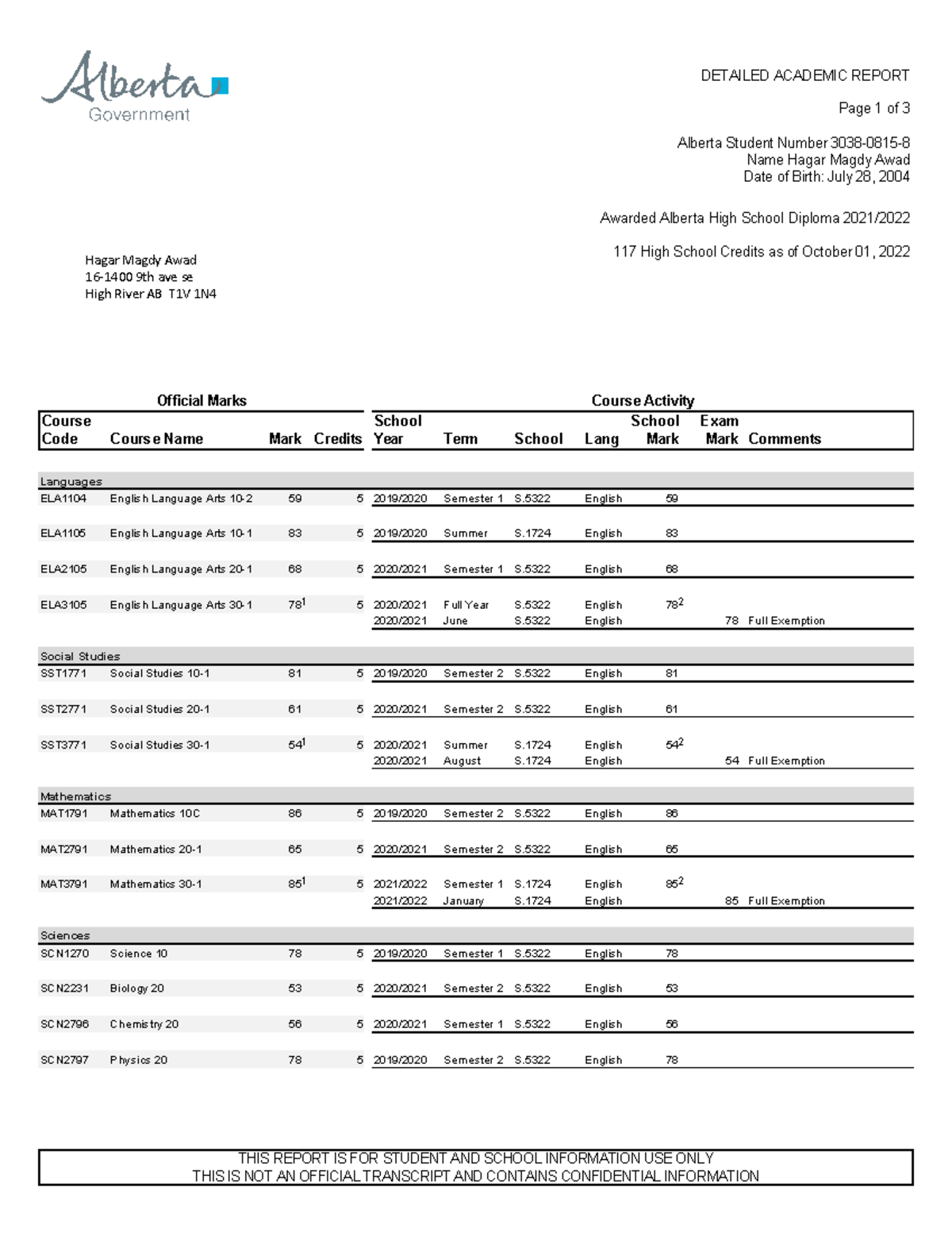 303808158 - zdfghjkl - Page 1 of 3 THIS REPORT IS FOR STUDENT AND ...