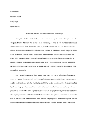 Outline for sense of place essay - Thesis statement- In my topic for ...