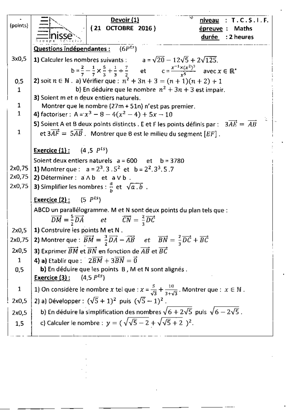 Devoir 1 modele 1 maths tc semestre 1 1 - mathematique - Studocu