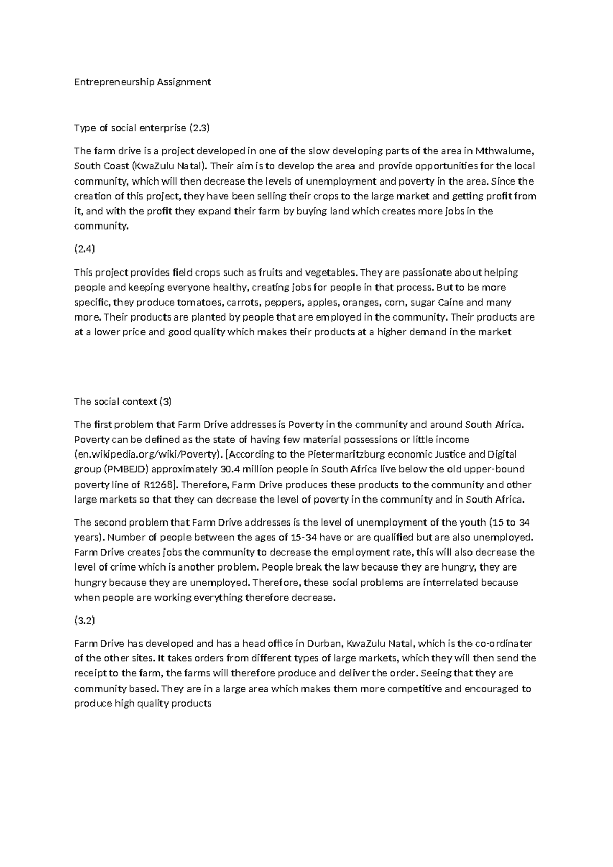 Entrepreneurship Assignmen 1 - Entrepreneurship Assignment Type of ...