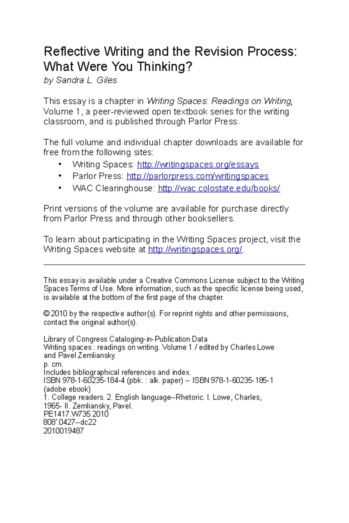 Giles reflective writing and the revision process - Reflective Writing ...