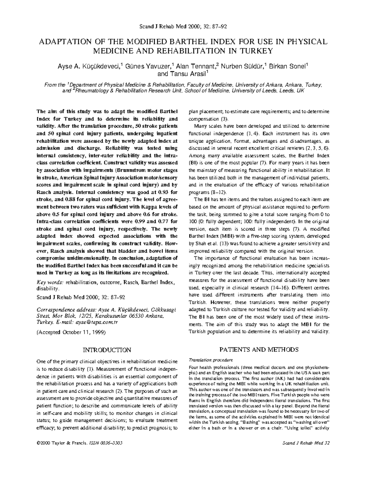 328792 - ssphysio - ADAPTATION OF THE MODIFIED BARTHEL INDEX FOR USE IN ...