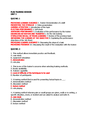 Written TEST Answer KEY in Trainer's Methodology - PLAN TRAINING ...