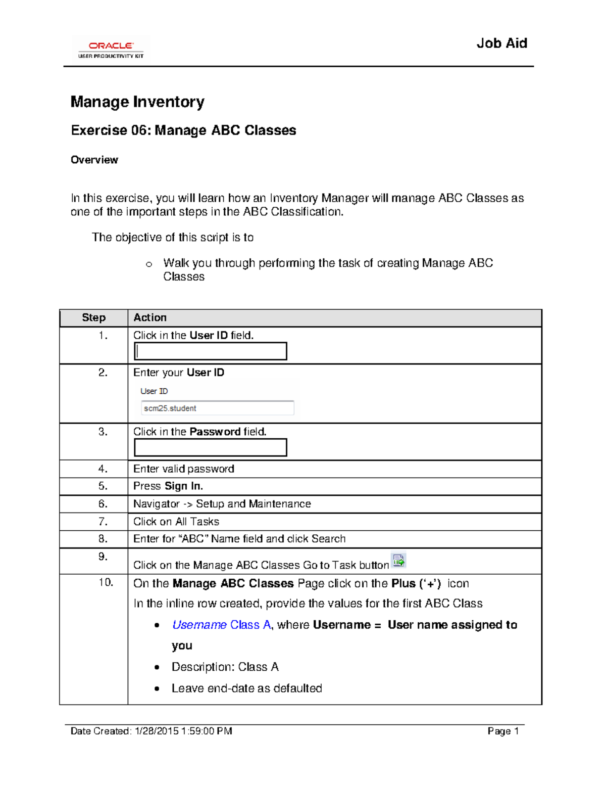 06. Manage ABC Classes Activity - Job Aid Manage Inventory Exercise 06 ...