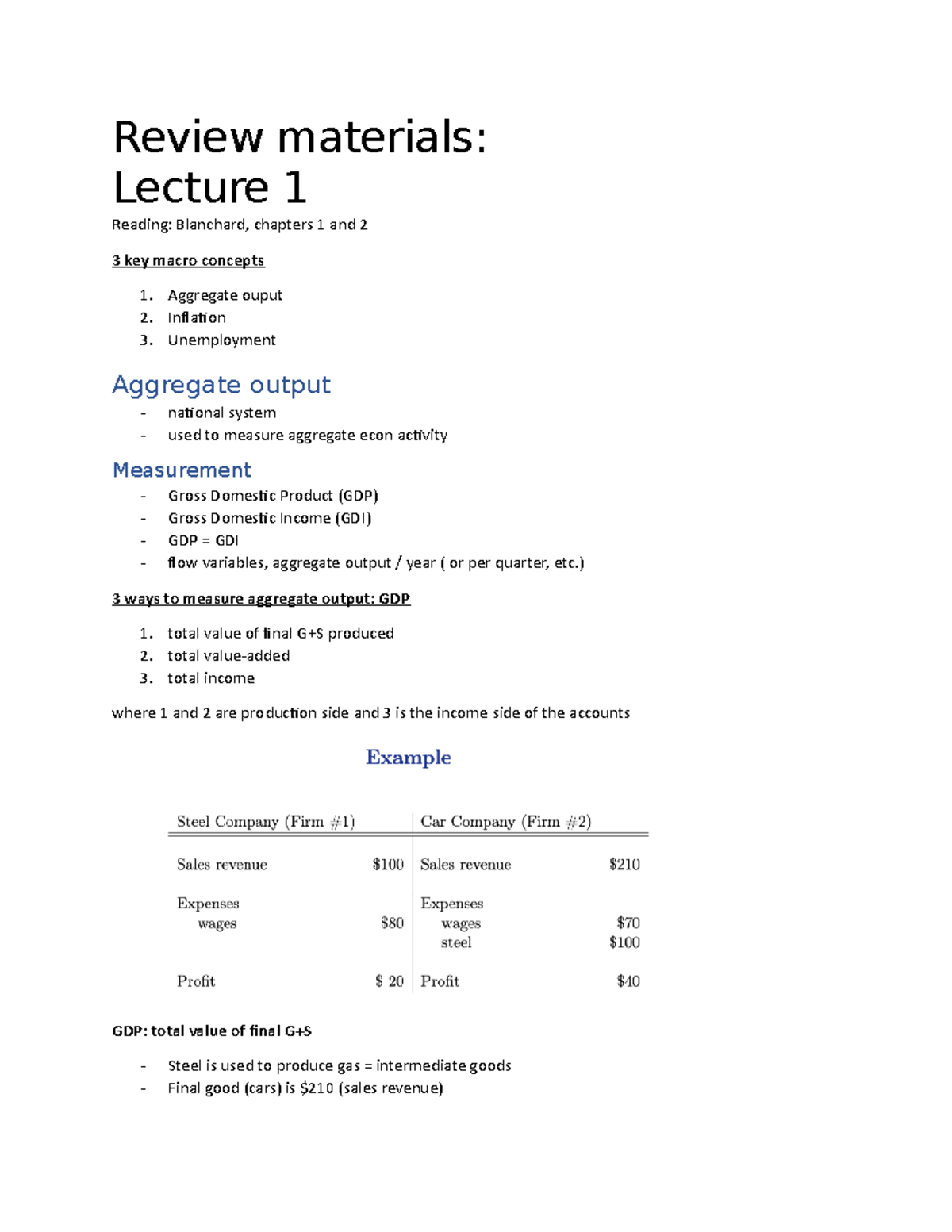 Intermediate Macro lecture notes - Review materials: Lecture 1 Reading ...