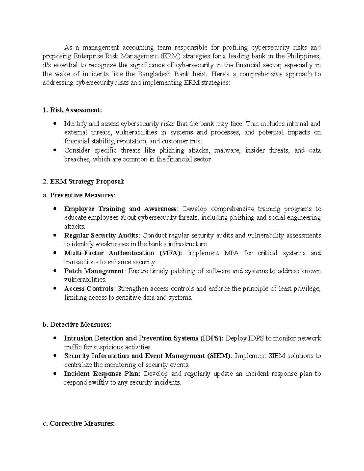 CASE 1 ERM Strategies Solution - As a management accounting team ...