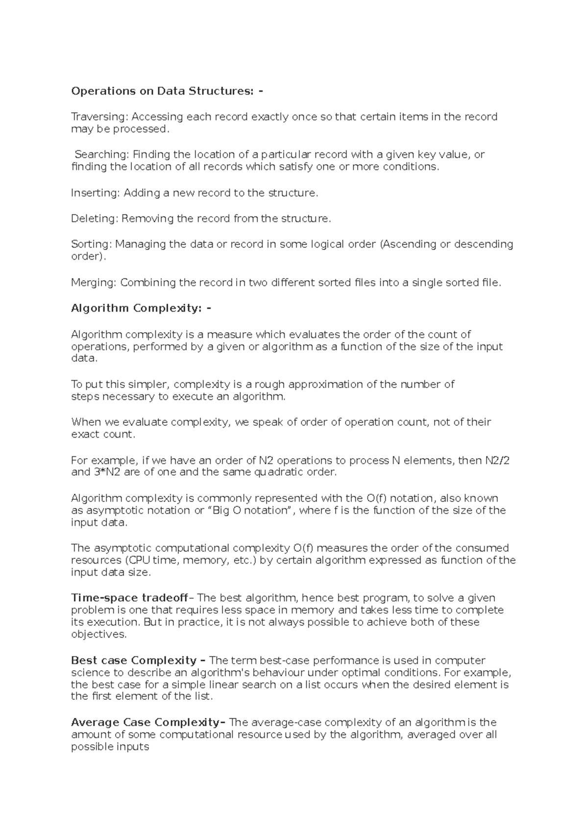 Unit 1 Dsa Lecture Notes Of Unit 1 By Teacher Herself Read It And