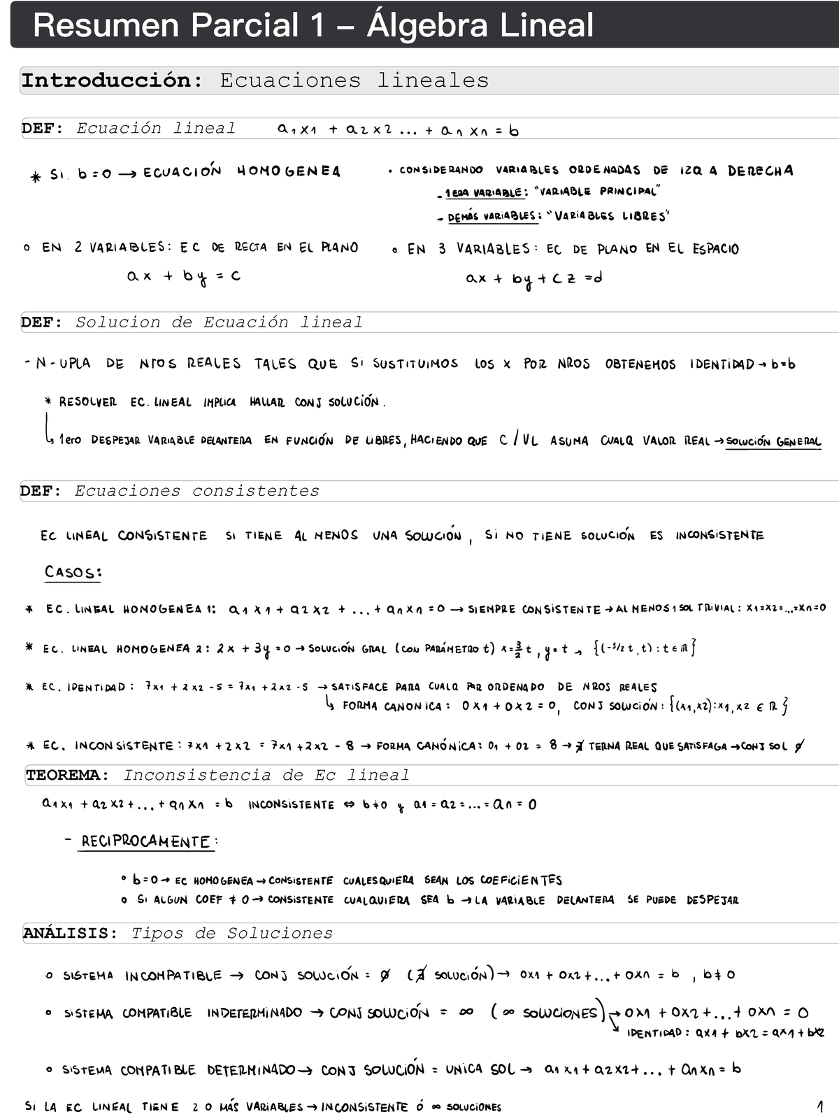 resumen de algebra lineal - Resumen Parcial 1 - Álgebra Lineal ...