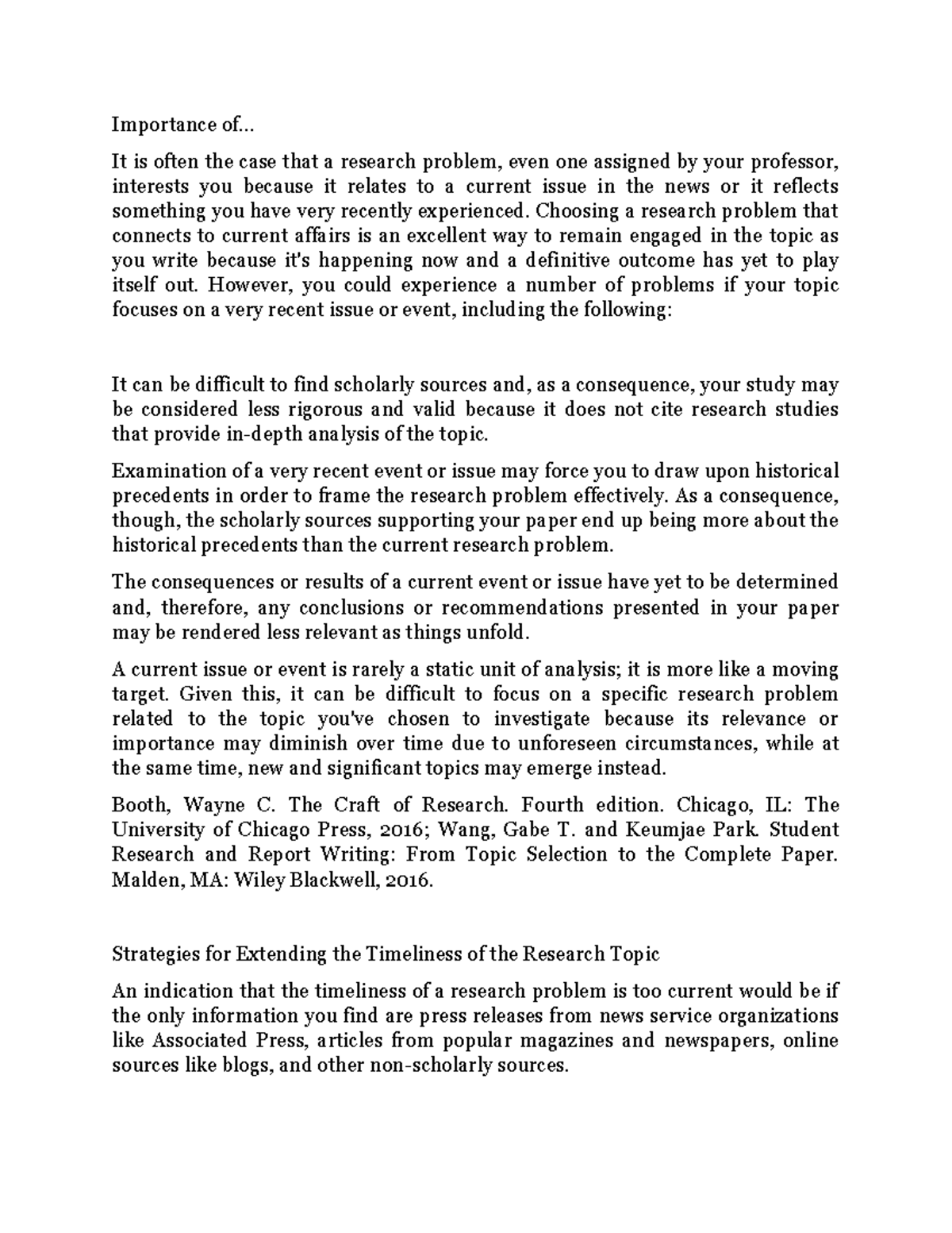 Timeliness extension in reseach - Importance of... It is often the case ...