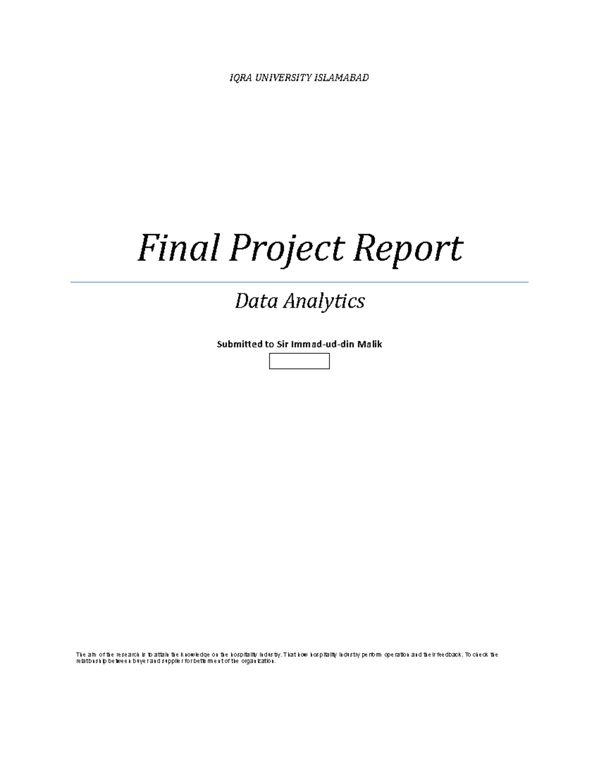 DATA Project Final Report - IQRA UNIVERSITY ISLAMABAD Final Project ...
