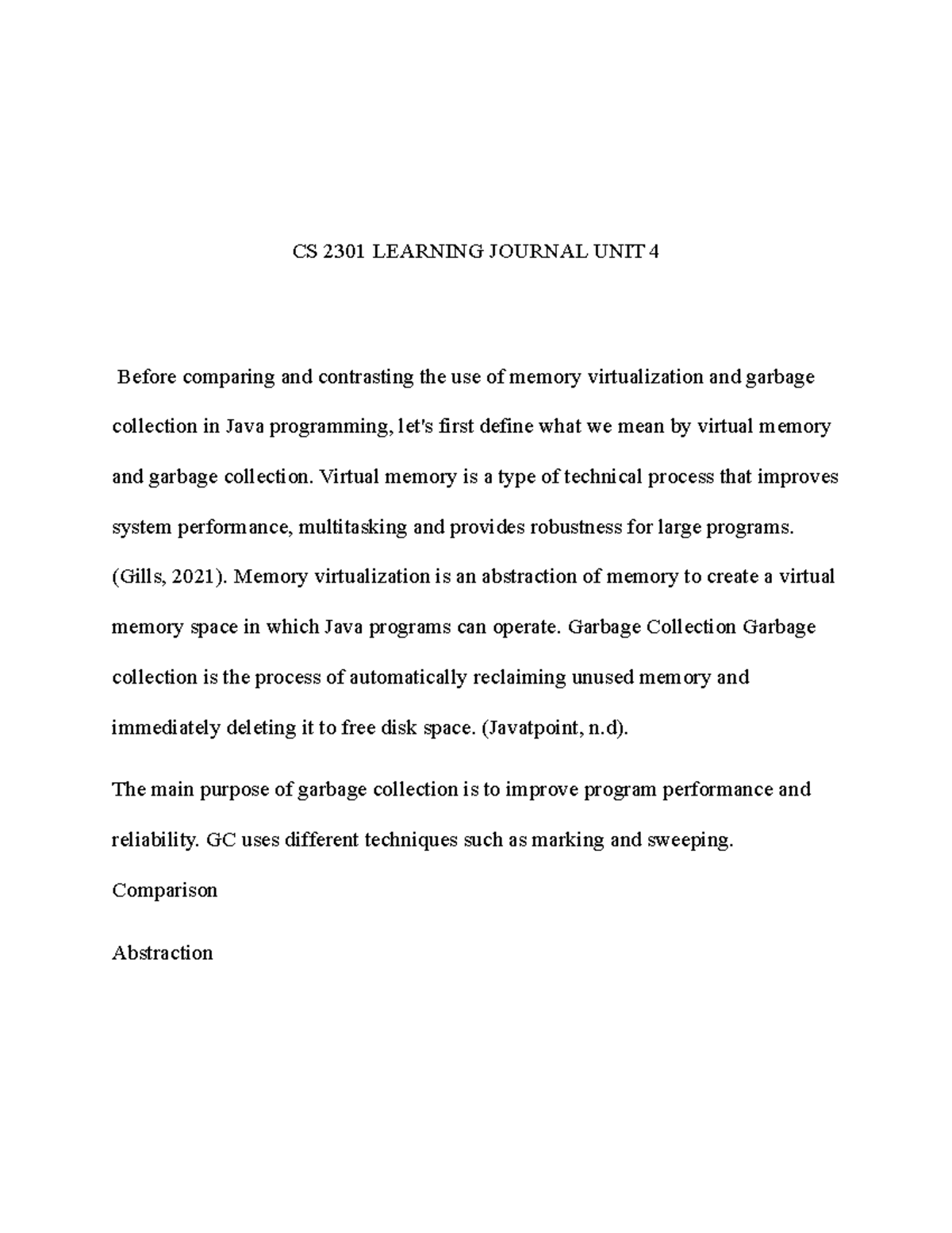 CS 2301 Learning Journal UNIT 4 - CS 2301 LEARNING JOURNAL UNIT 4 Before comparing and ...