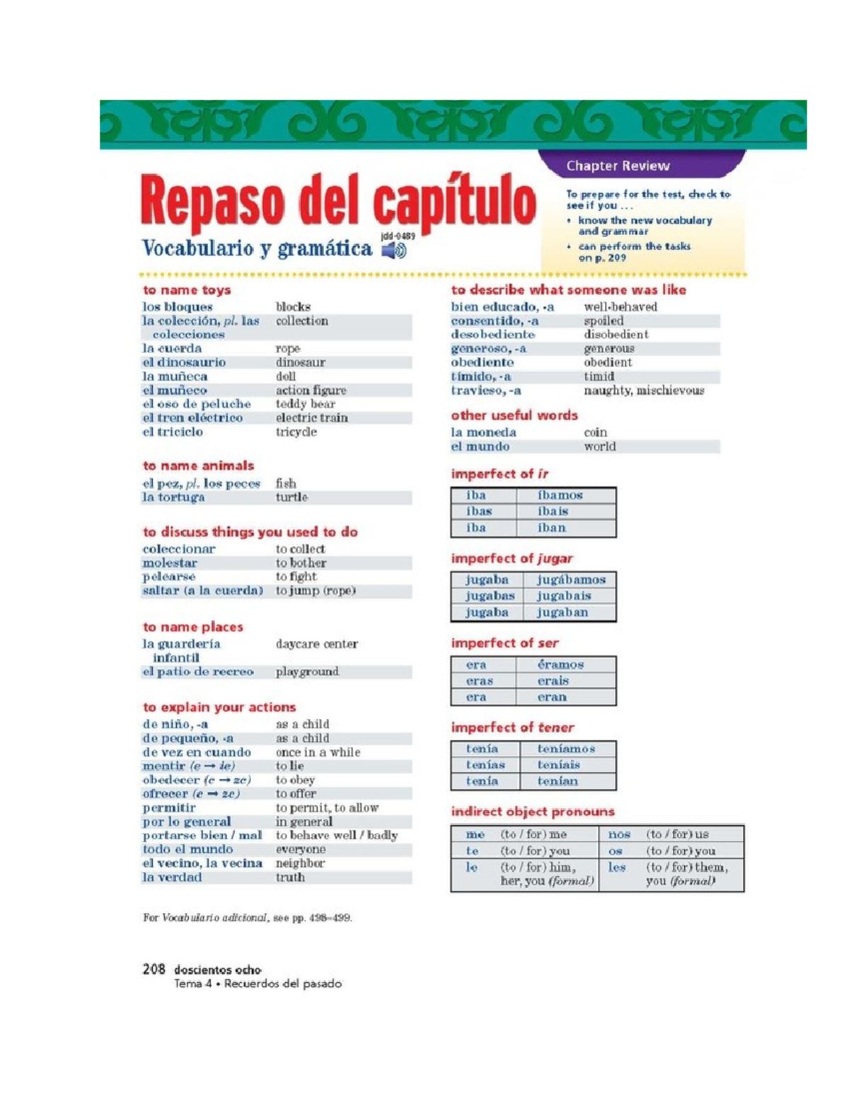4 A vocabulary notes - OG COPY OG Chapter Review Repaso del capítulo To ...
