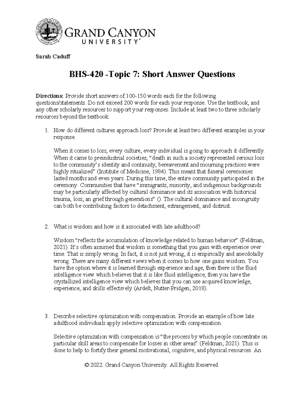 BHS420 T7 - Short Answer Questions SC - Sarah Caduff BHS-420 -Topic 7 ...