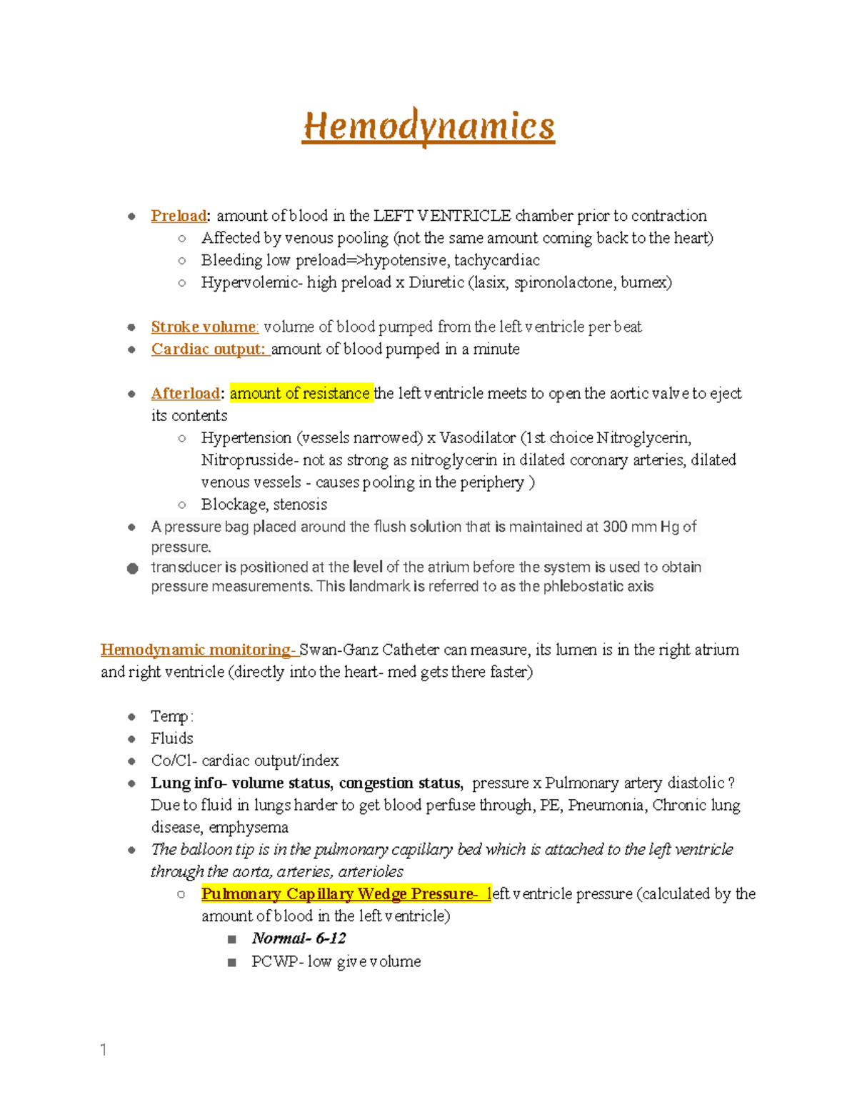 Hemodynamics - Hemodynamics Preload : amount of blood in the LEFT ...