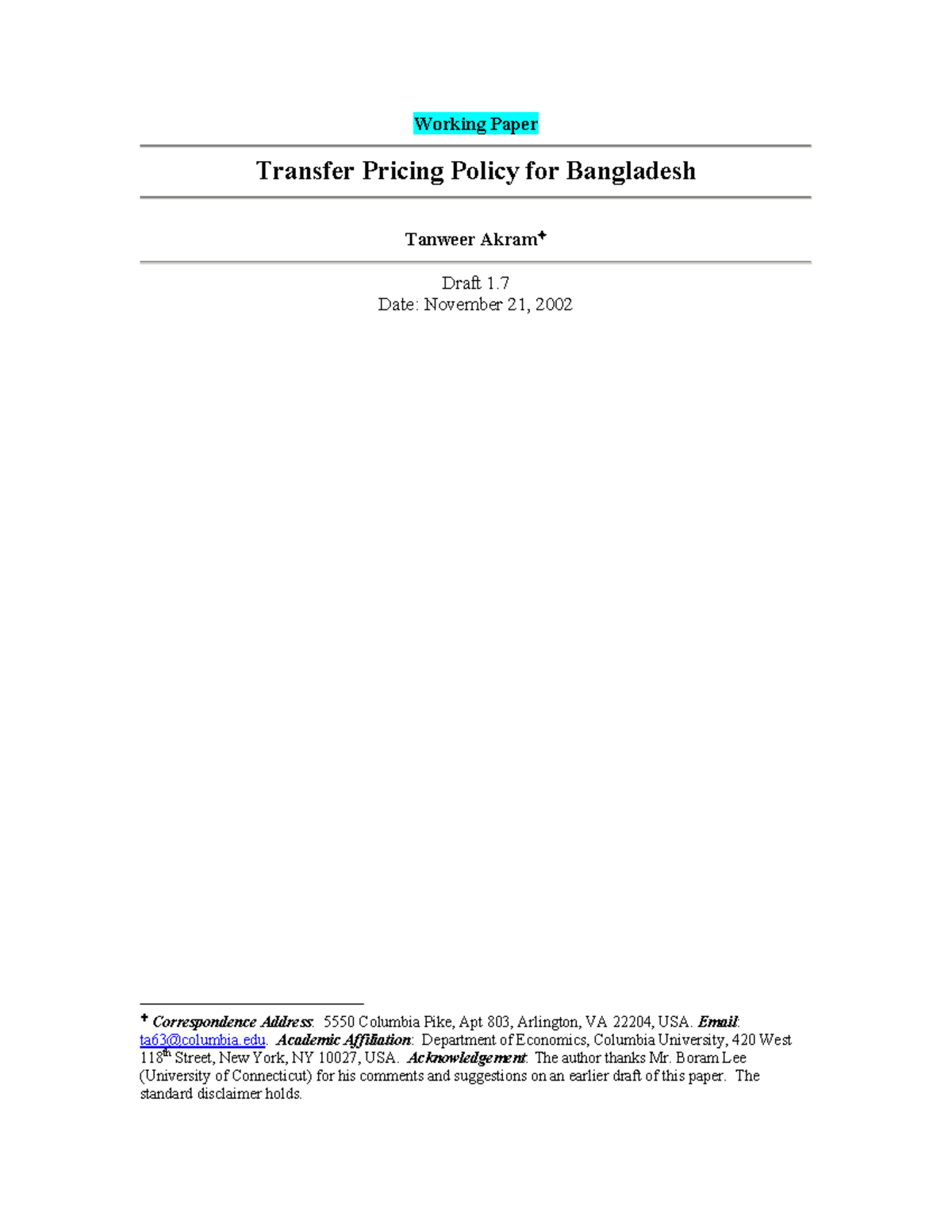 TP Policy for Bangladesh - Working Paper Transfer Pricing Policy for ...