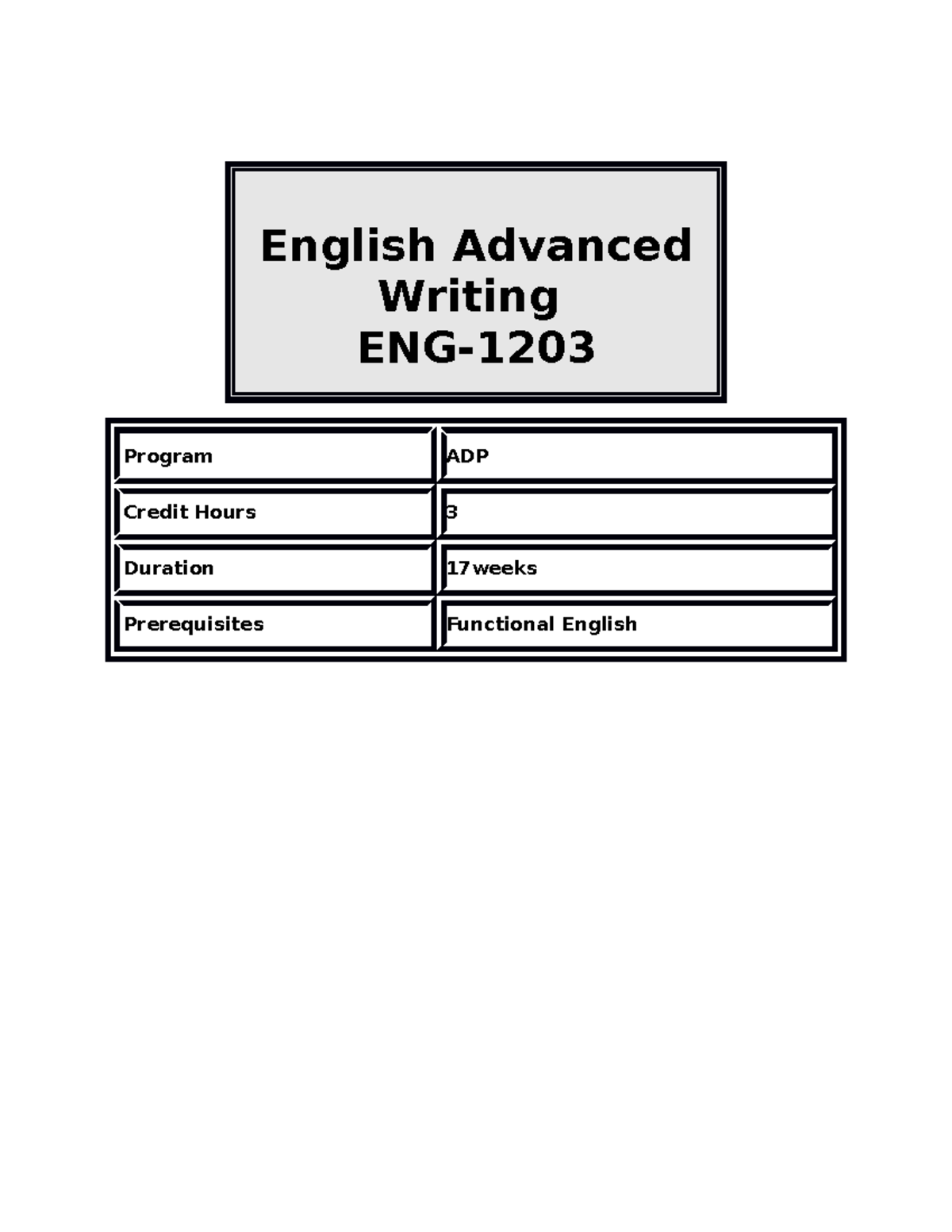 English Advanced Writing - English Advanced Writing ENG- Program ADP ...