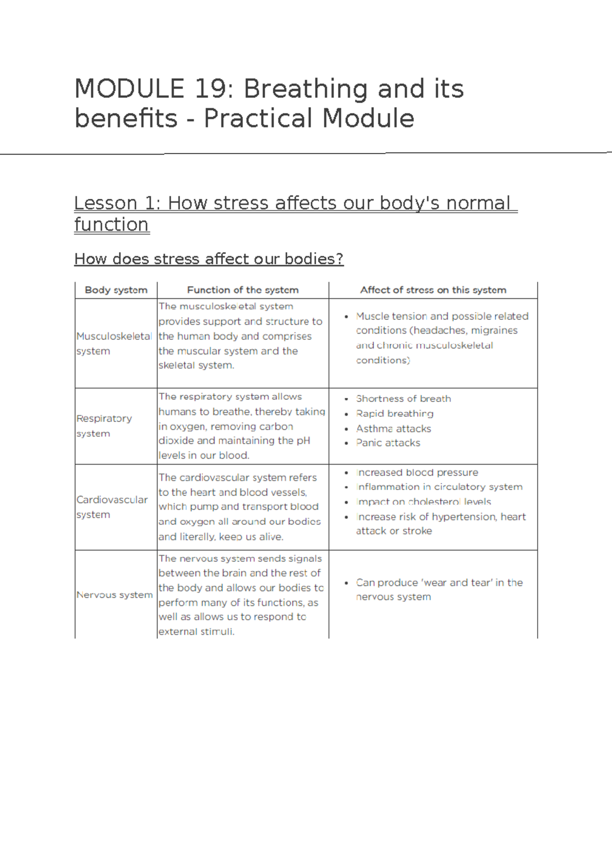 Module 19- Breathing and its benefits - Practical Module - MODULE 19 ...