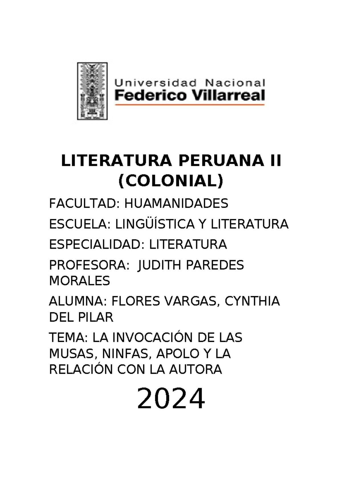 Informe Discurso EN LOOR DE LA Poesía - (COLONIAL) FACULTAD ...