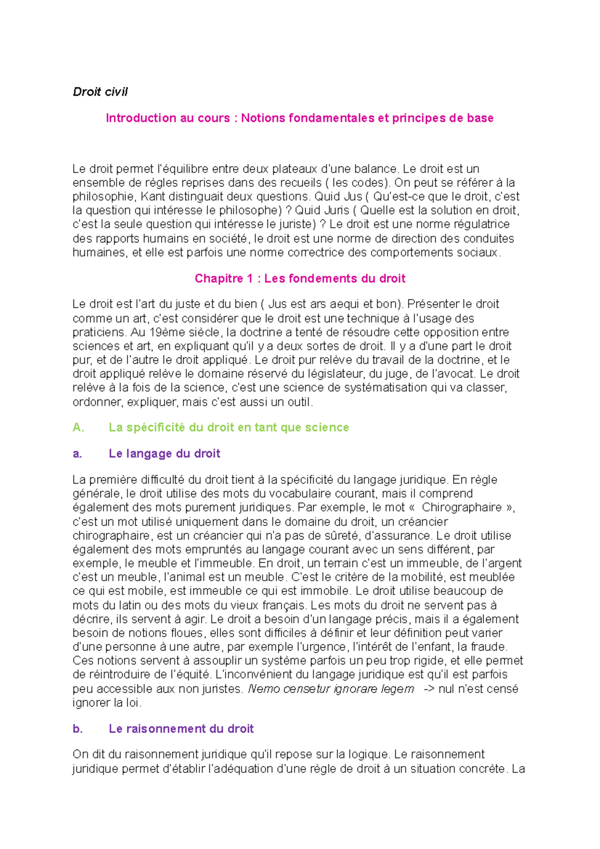 Droit civil - S1 - CM - Cours complet - Droit civil Introduction au ...
