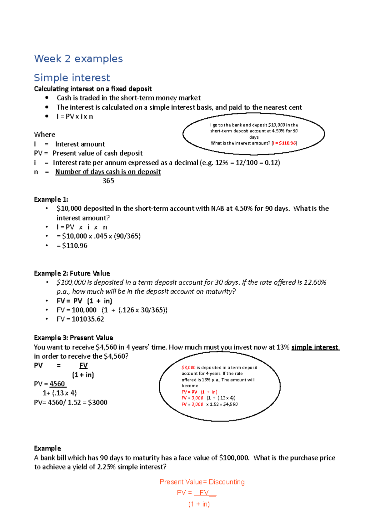 Examples - Lecture notes 1-6 - Week 2 examples Simple interest ...