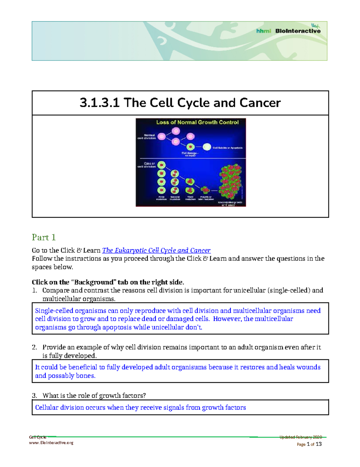 Torii Grant - 3.1.3.1 Cell Cycle and Cancer - Click & Learn Student ...
