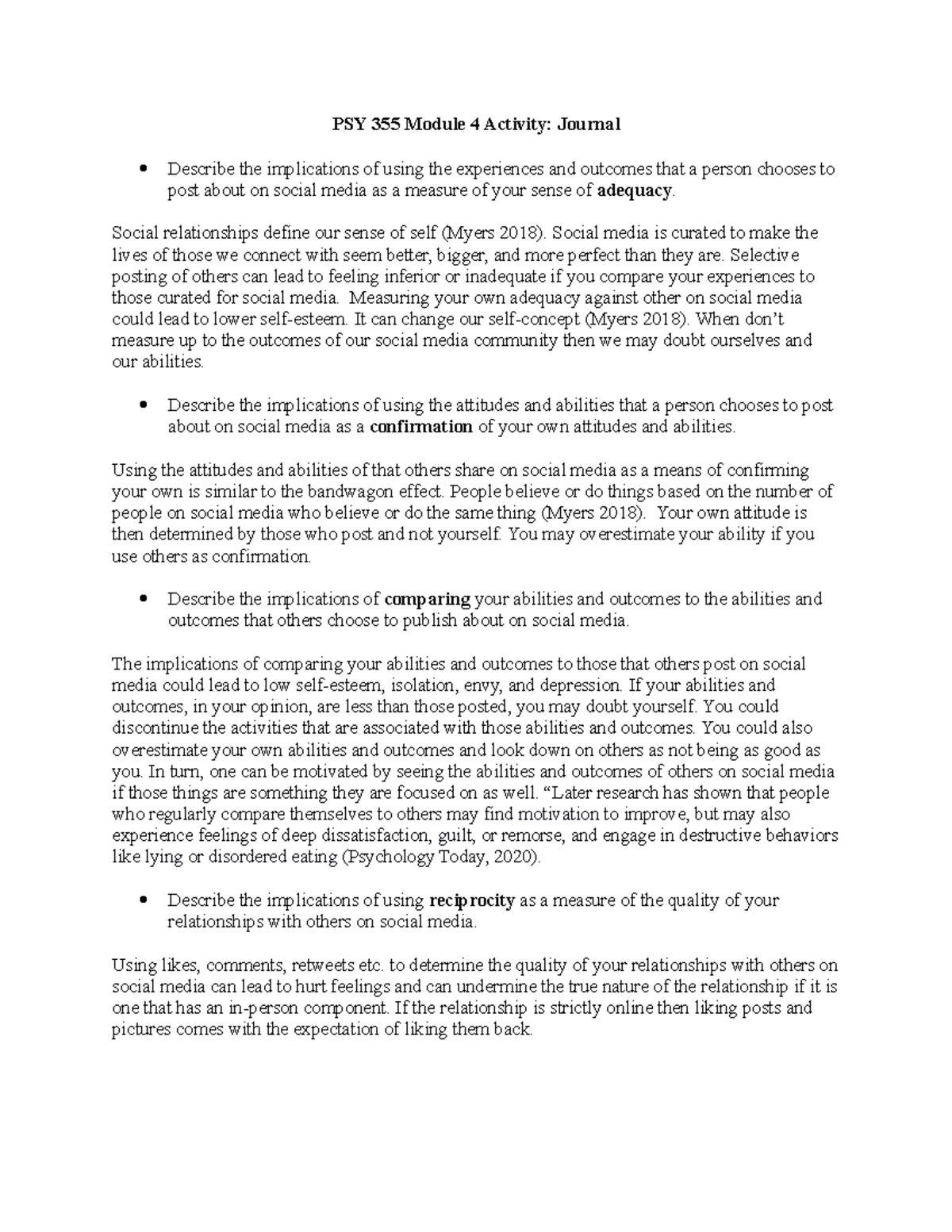 PSY 355 Module 4 Activity - PSY 355 Module 4 Activity: Journal Describe ...