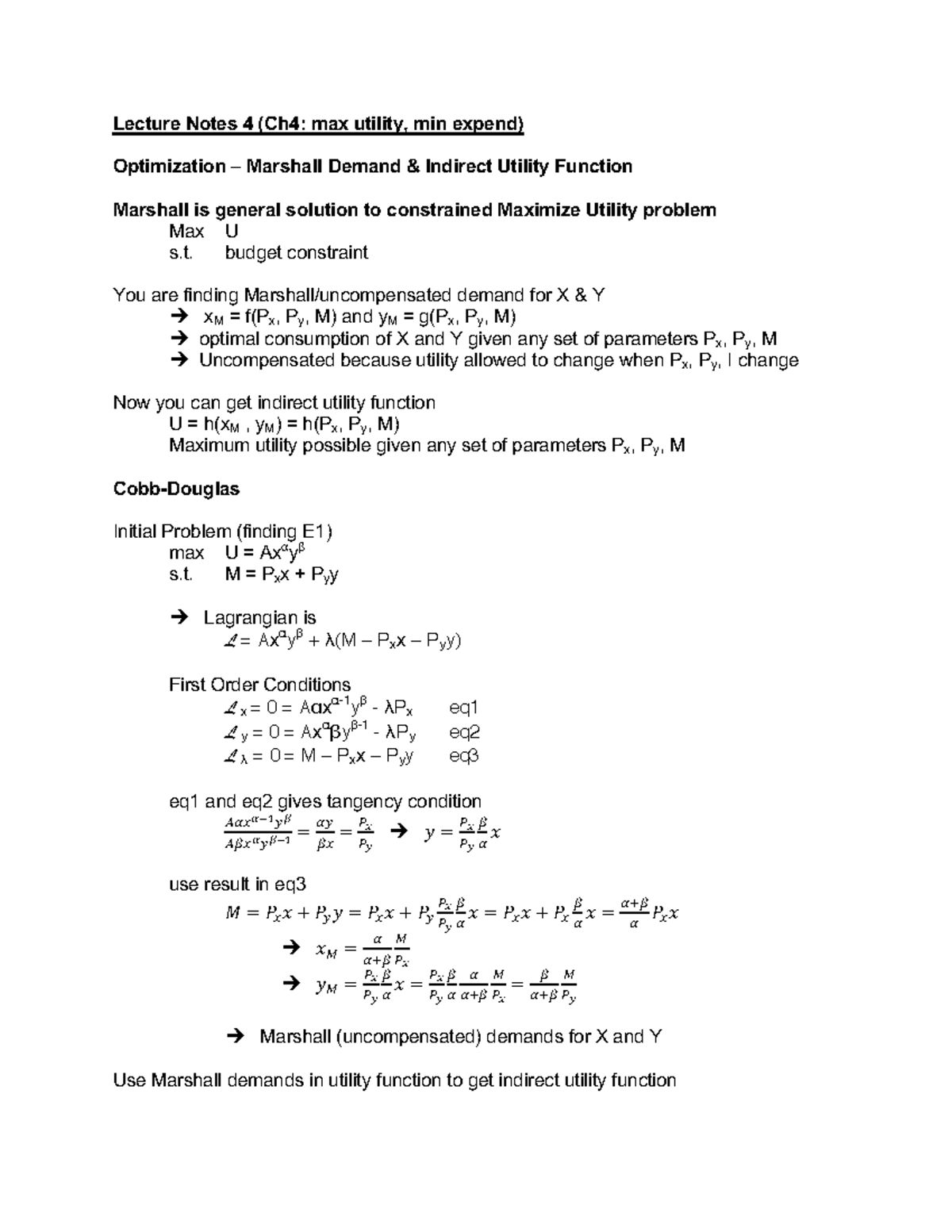 Lecture Notes 4 Max U Min Expend Warning Tt More Functions Defined Than Expected Lecture