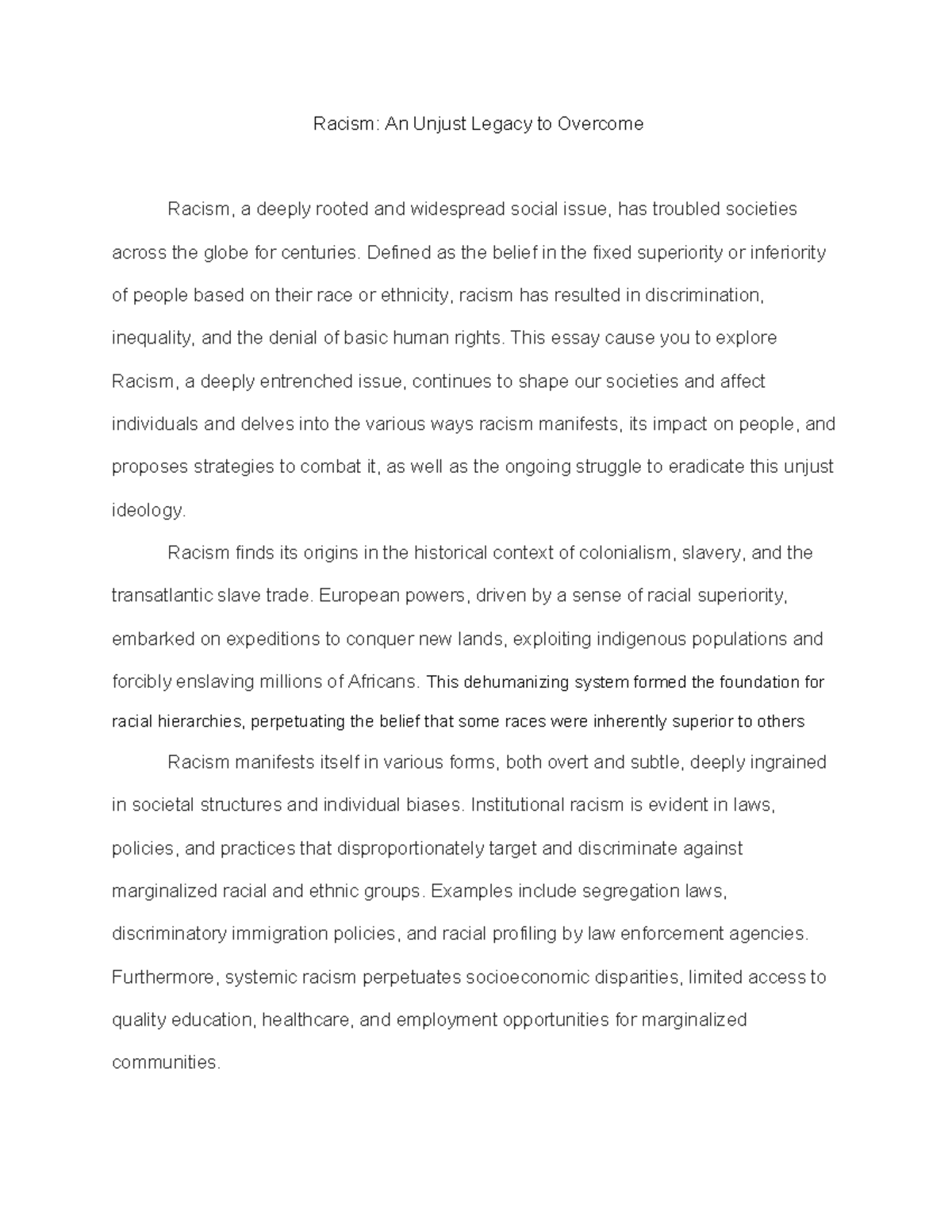 Social issue - Racism: An Unjust Legacy to Overcome Racism, a deeply ...